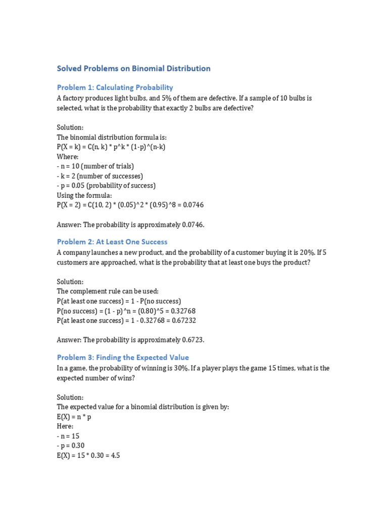 Binomial Distribution Problems Pdf 9233