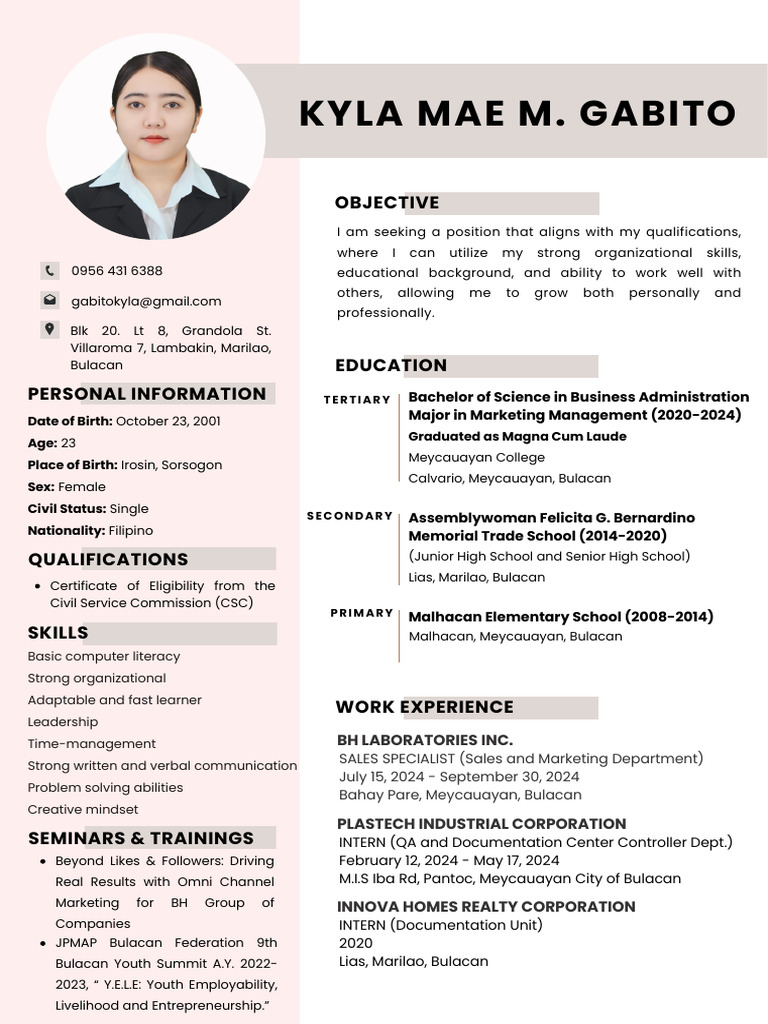 KYLA MAE GABITO Office Staff Resume | PDF