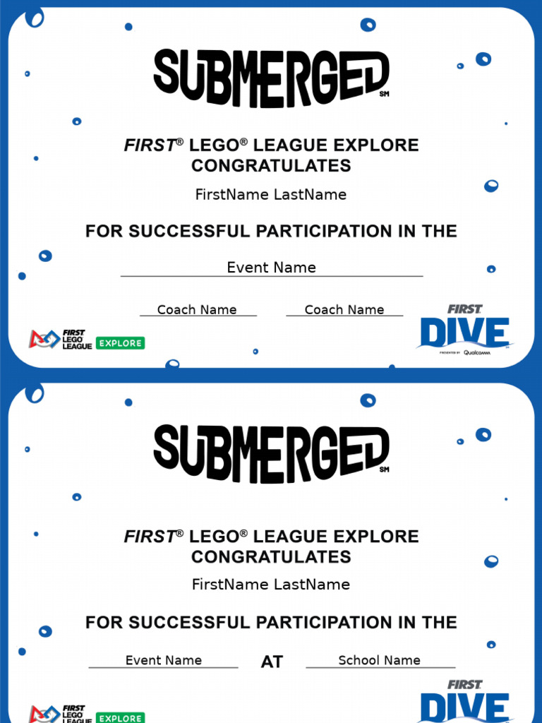 FLL Explore Submerged Certificates A4 | PDF