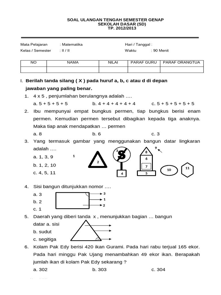 Soal Uts Matematika Kelas 2 SD Semester Genap | PDF