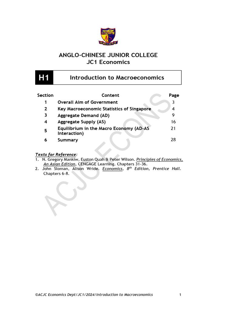 2024 H1 Intro To Macrolecture Notesfinal Watermark Pdf Macroeconomics Aggregate Demand