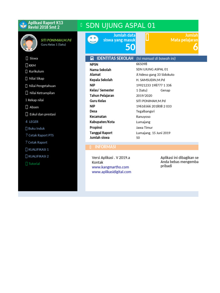 Master Aplikasi Raport K13 Kelas 1 SMT 2 Versi Lengkap KD | PDF