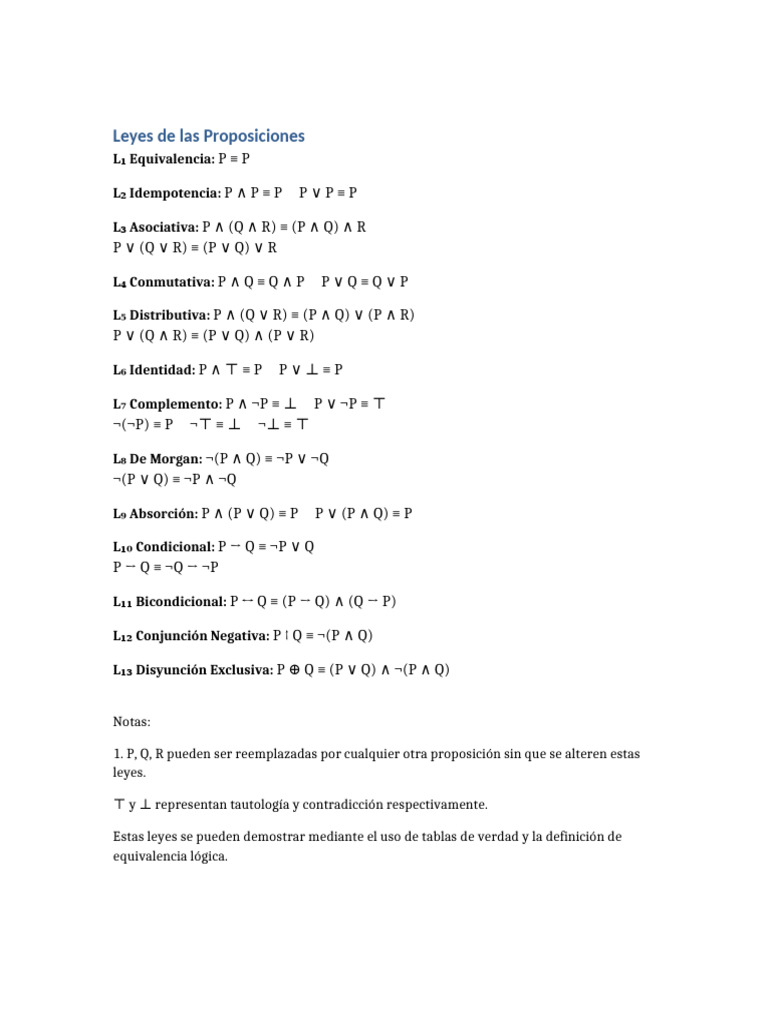 Leyes de Proposiciones Lógicas | PDF