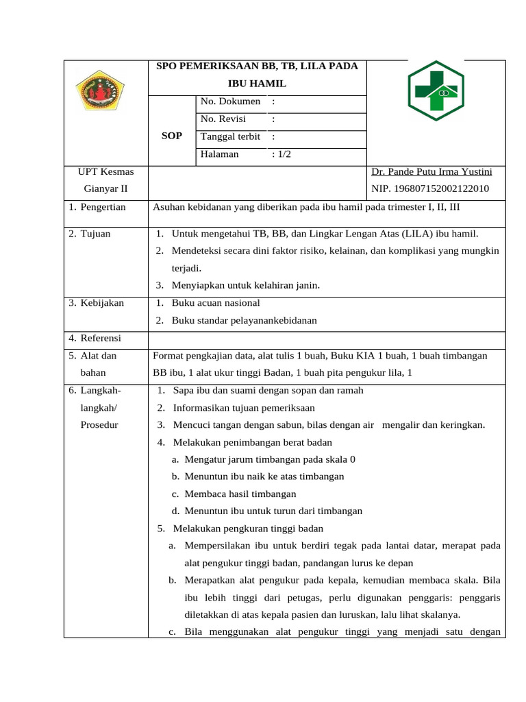 Pemeriksaan BB, TB, LILA Ibu Hamil | PDF