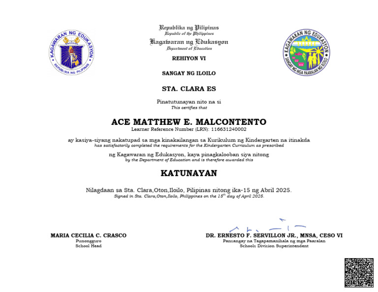 Certificate - ACE MATTHEW E. MALCONTENTO | PDF