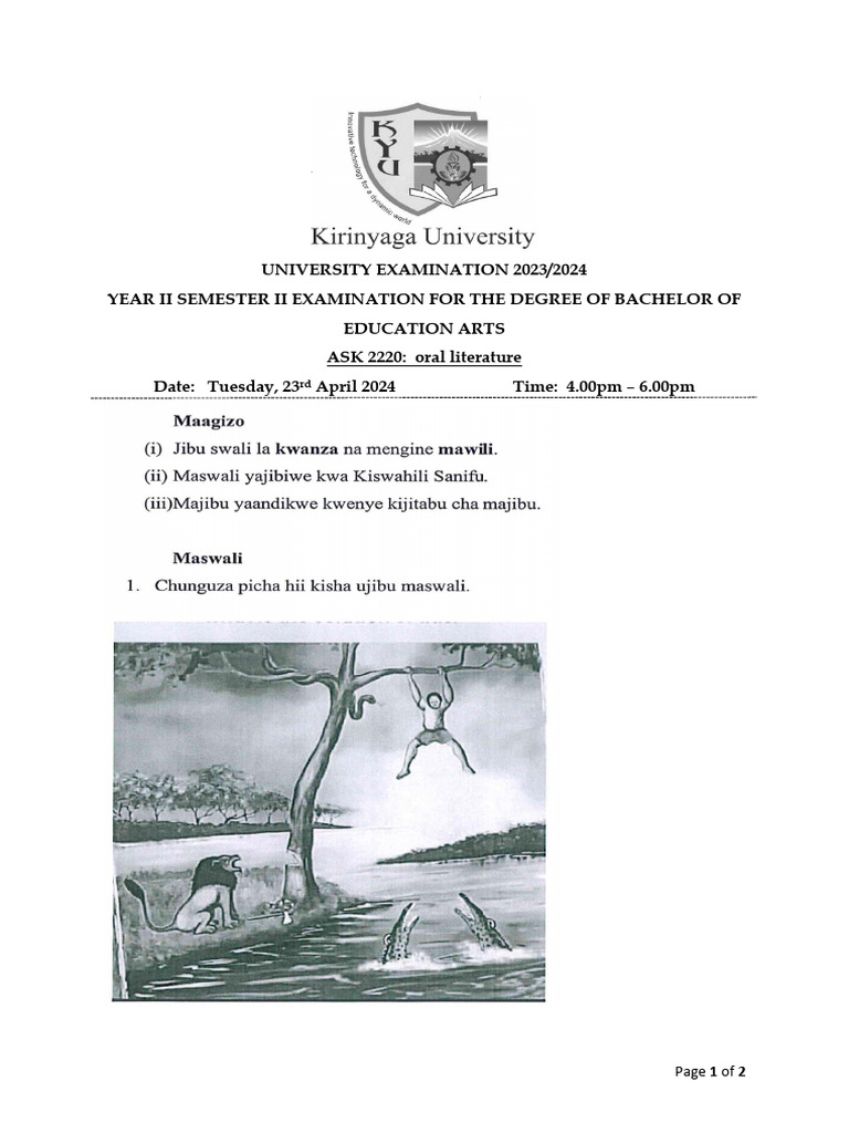 ASK 2220 oral literature Year II Semester II | PDF