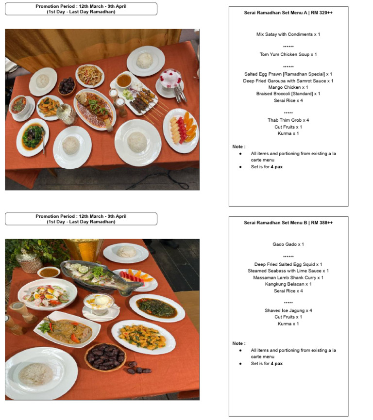 4. Serai Set Menu A & B | PDF | Cooking | Southeast Asian Cuisine