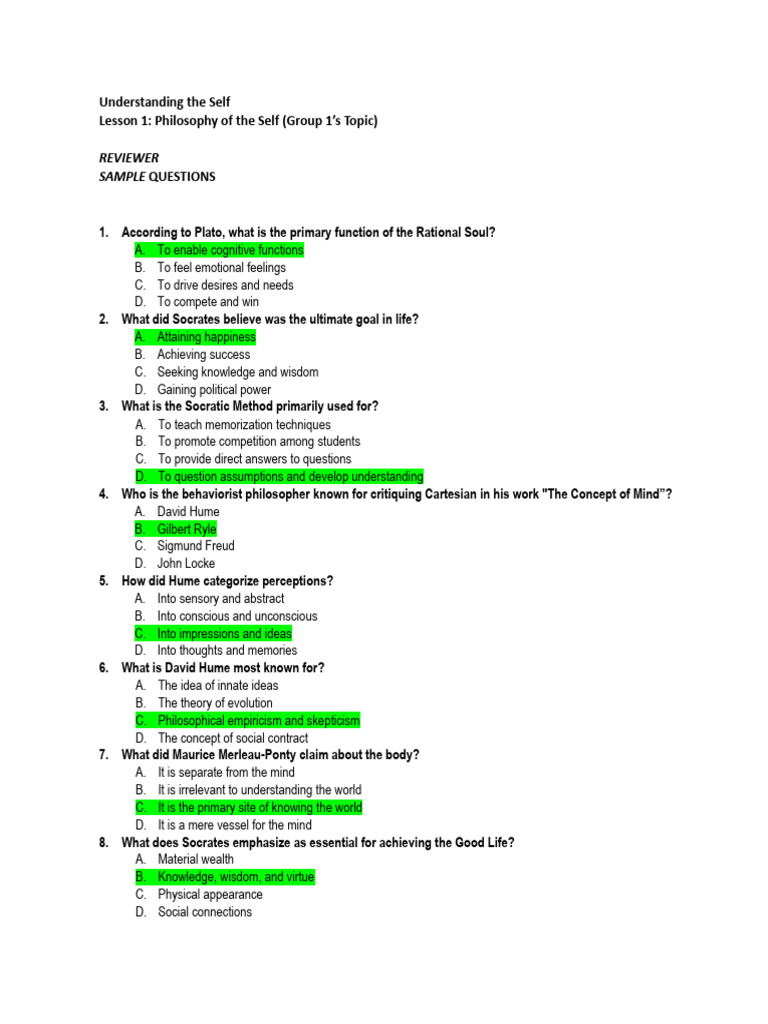 UTS-Lesson-1-REVIEWER | PDF | Philosophy Of Self | Rationalism