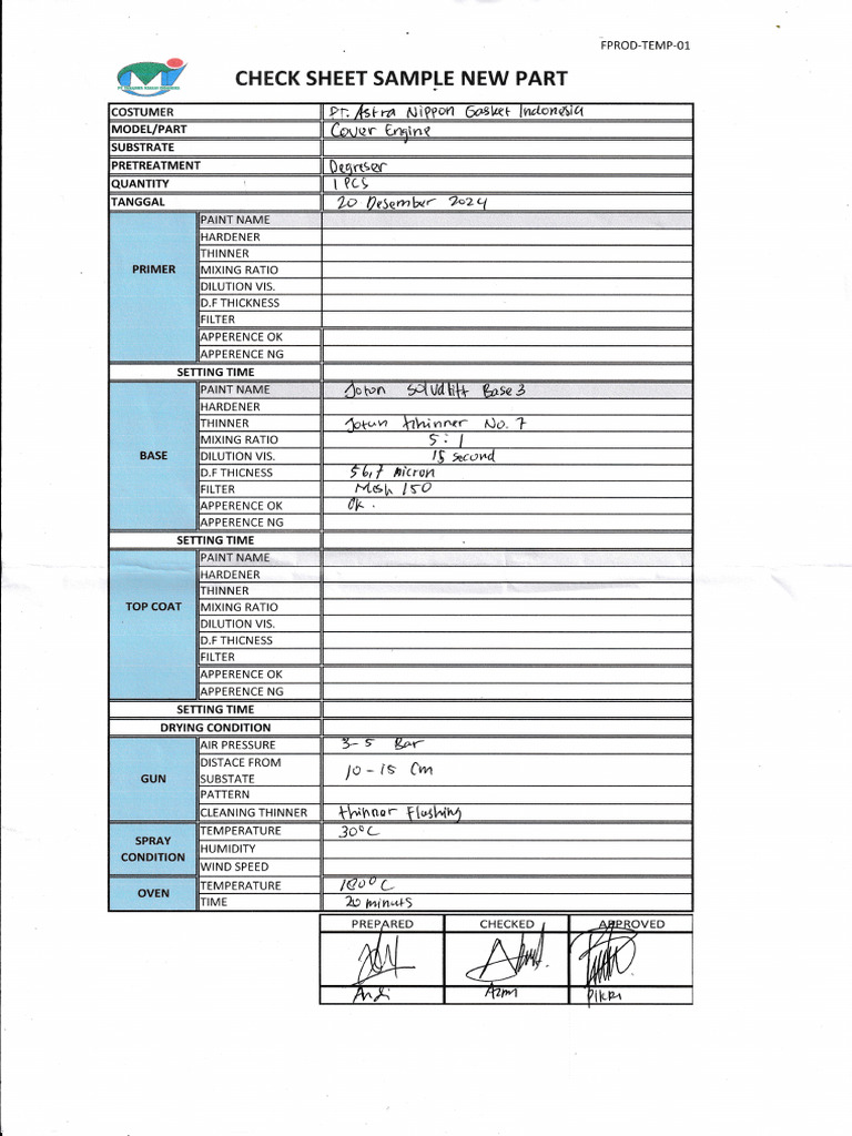 Pt Angi Check Sheet For New Parts Pdf