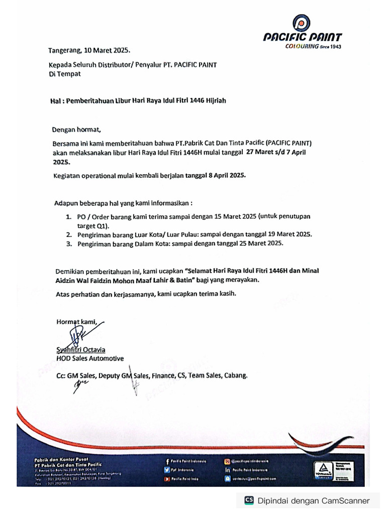 Pemberitahuan Libur Hari Raya Idul Fitri 1446 H Th 2025 | PDF