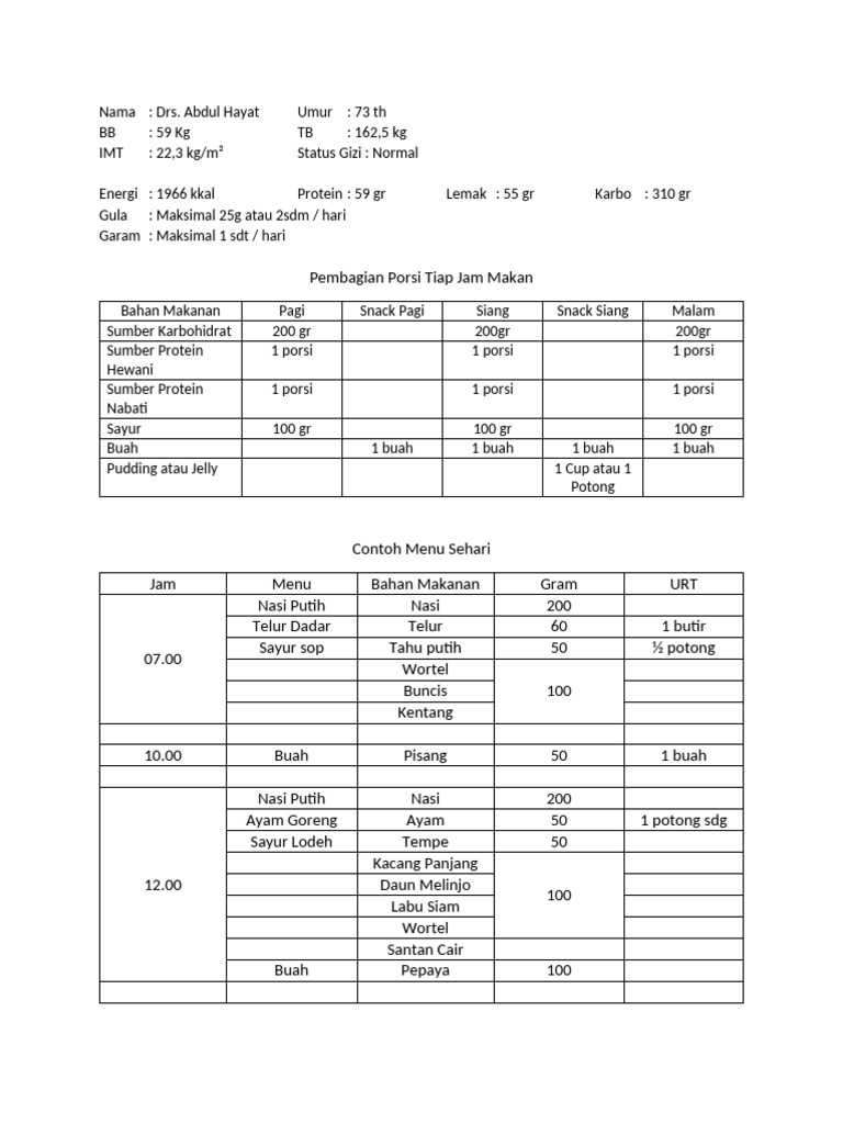 Contoh Menu Sehari untuk Diet Sehat | PDF