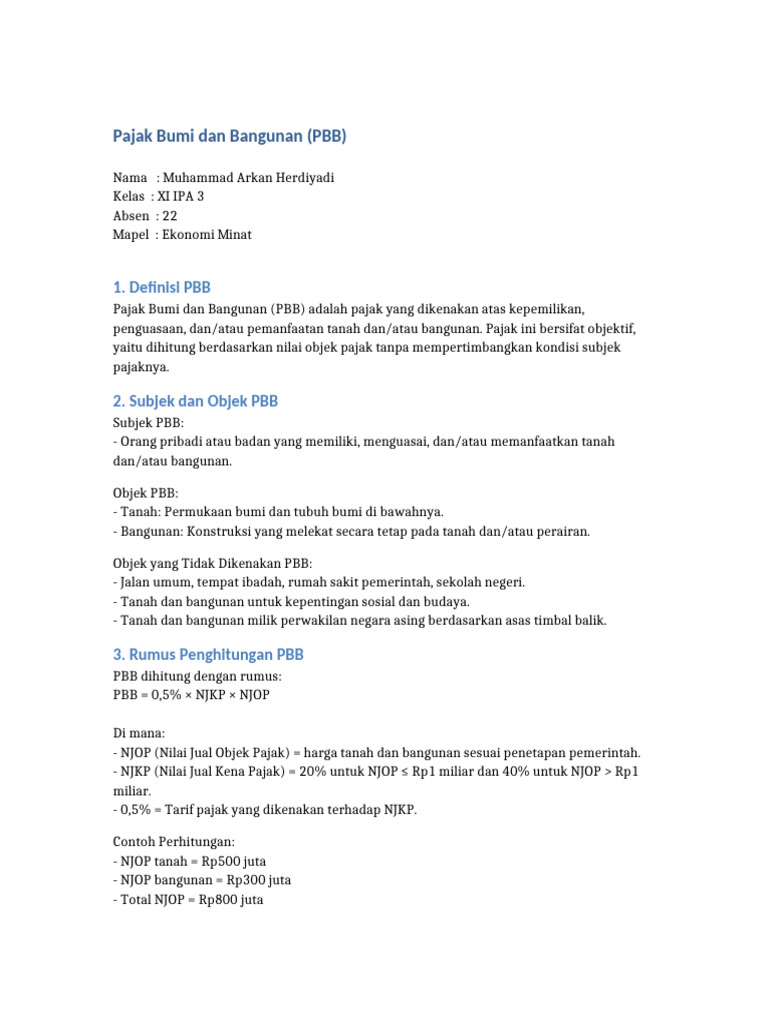 Pajak Bumi Dan Bangunan PBB | PDF