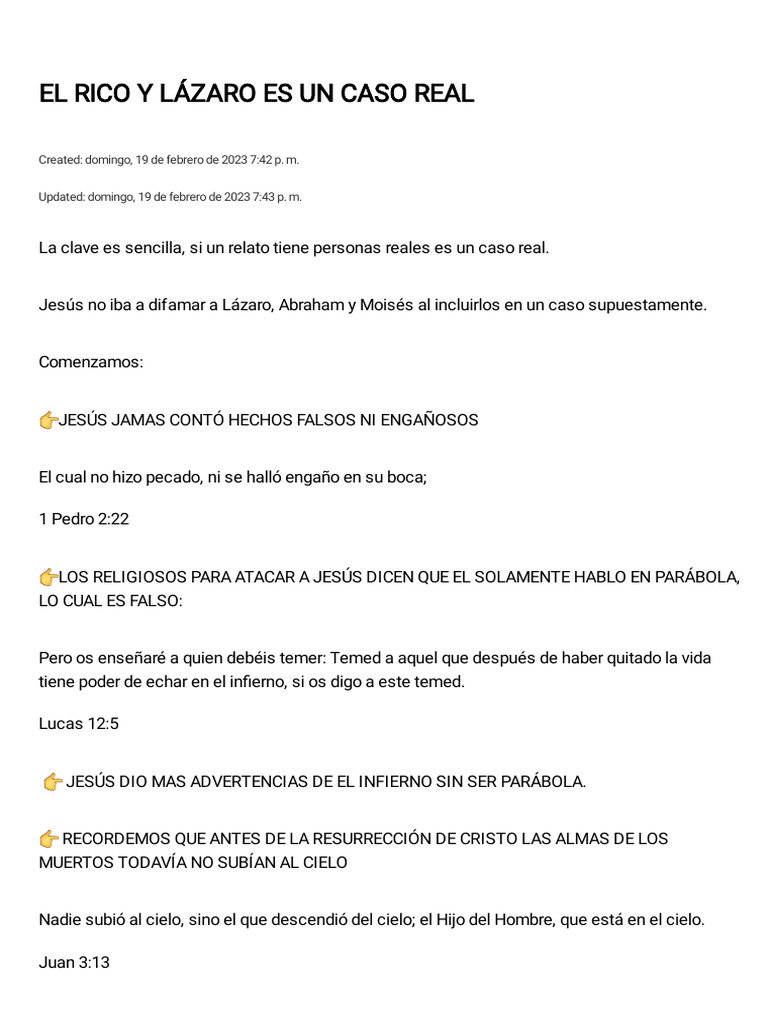 El Caso de Lazaro y El Rico Es Real | PDF | Jesús | Parábolas de Jesús