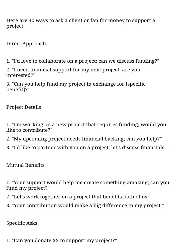 40 Way To Ask Your Client Money For Project | PDF