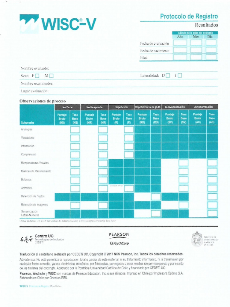 Protocolo de Registro Wisc | PDF