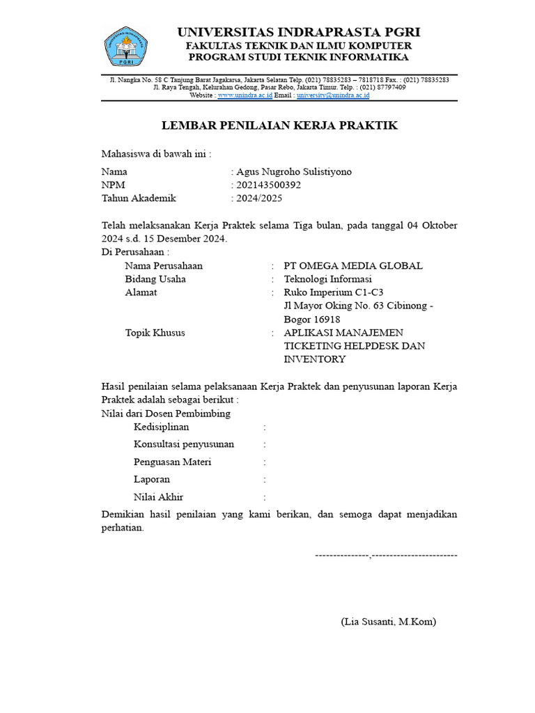 Penilaian KKP Dospem - Agus Nugroho Sulistiyono | PDF