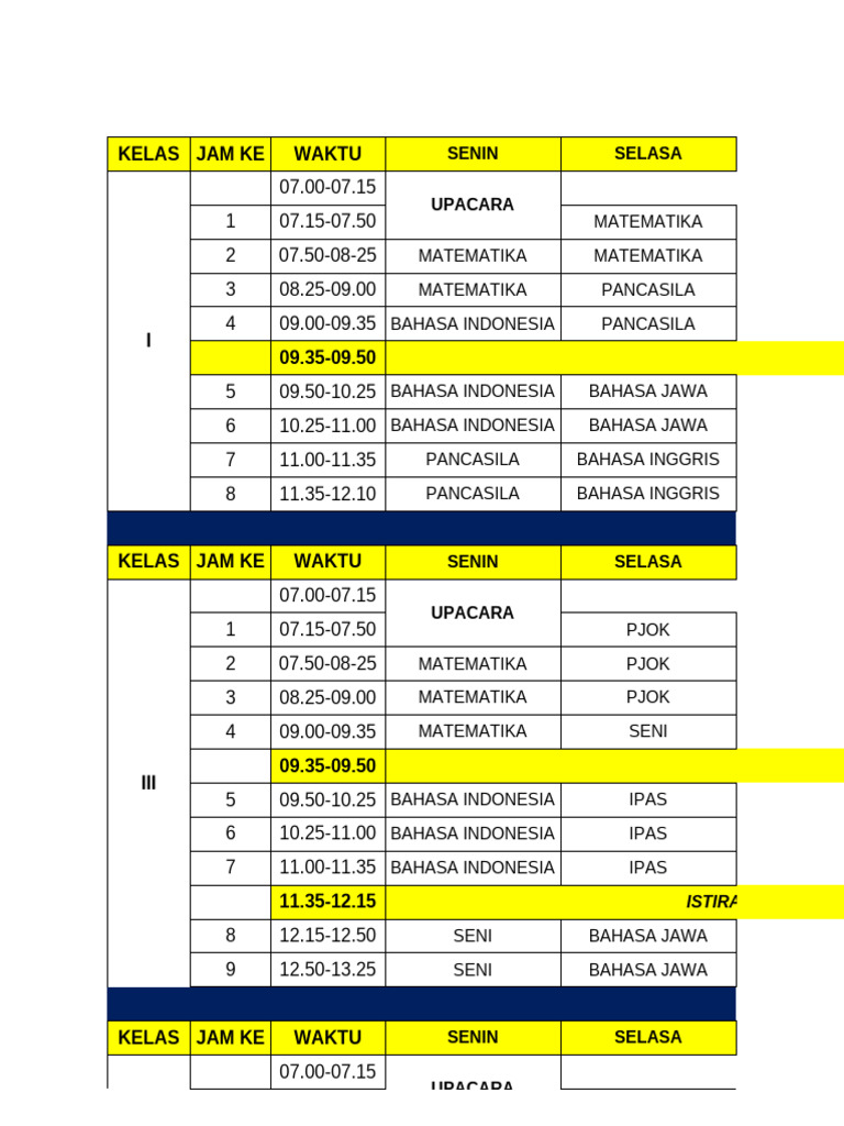 Jadwal 5 Hari Sekolah | PDF