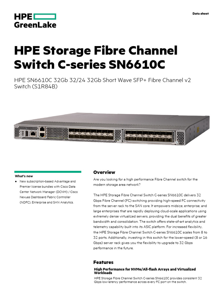 Data Sheet HPE Storage Fibre Channel Switch C-Series SN6610C | PDF ...