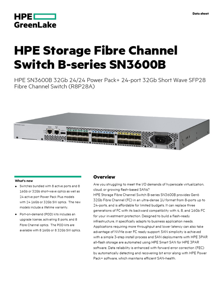 Data Sheet HPE Storage Fibre Channel Switch B-Series SN3600B | PDF ...