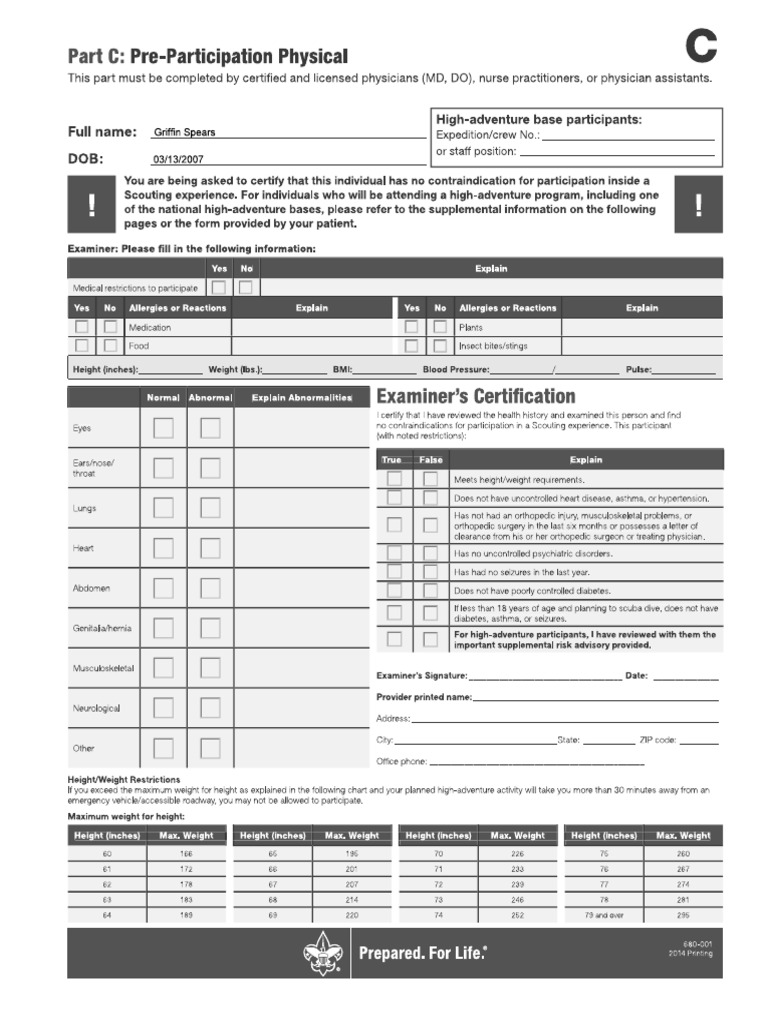 Boy Scout Forms - Blank Physical | PDF
