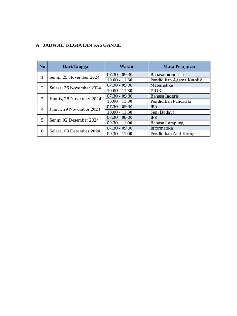 Jadwal SAS Ganjil 2024 2024 | PDF