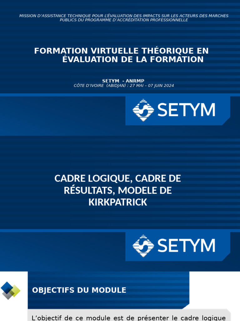 Module 02 Cadre Logique Kirkpatrick | PDF | Apprentissage