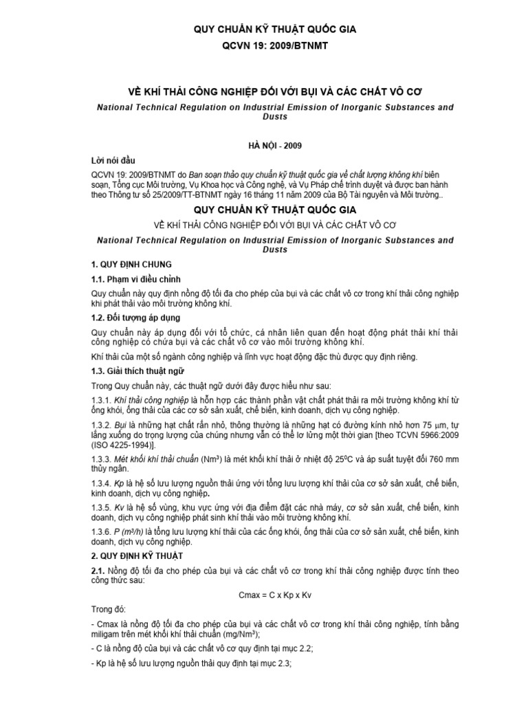 QCVN 19 2009 BTNMT | PDF