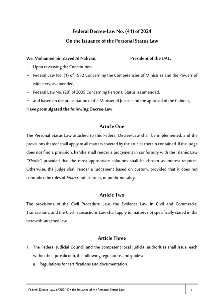 Federal Decree-Law No. (41) of 2024 On The Issuance of The Personal ...