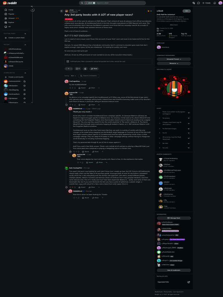 Any 3rd Party Books With A LOT of New Player Races - R - DND | PDF ...