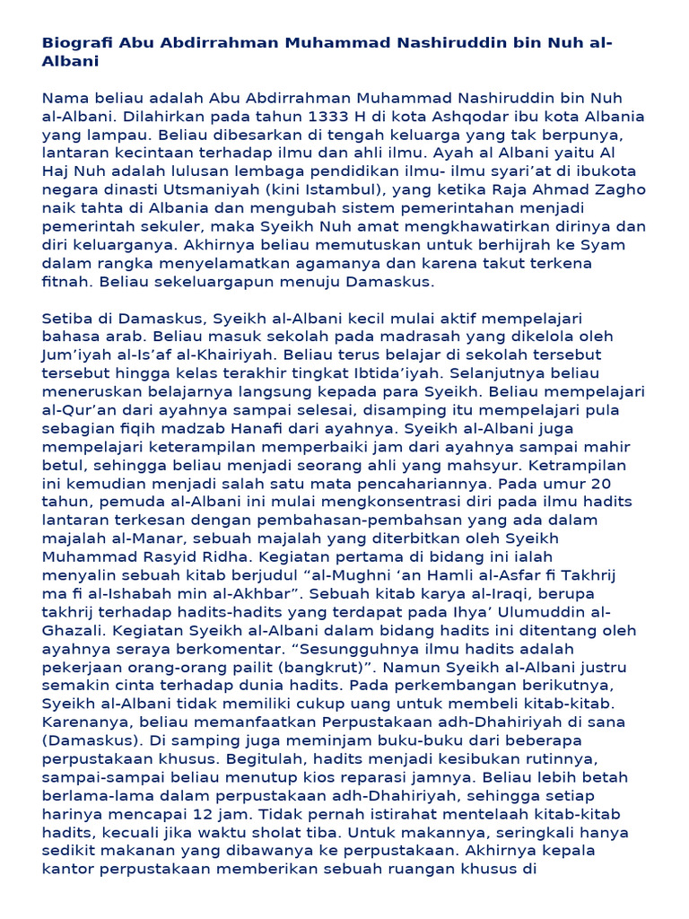 Biografi Abu Abdirrahman Muhammad Nashiruddin Bin Nuh Al | PDF