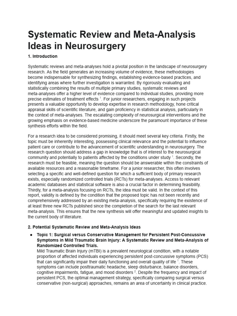 Neurosurgery Meta-Analysis Ideas | PDF | Meta Analysis | Randomized ...