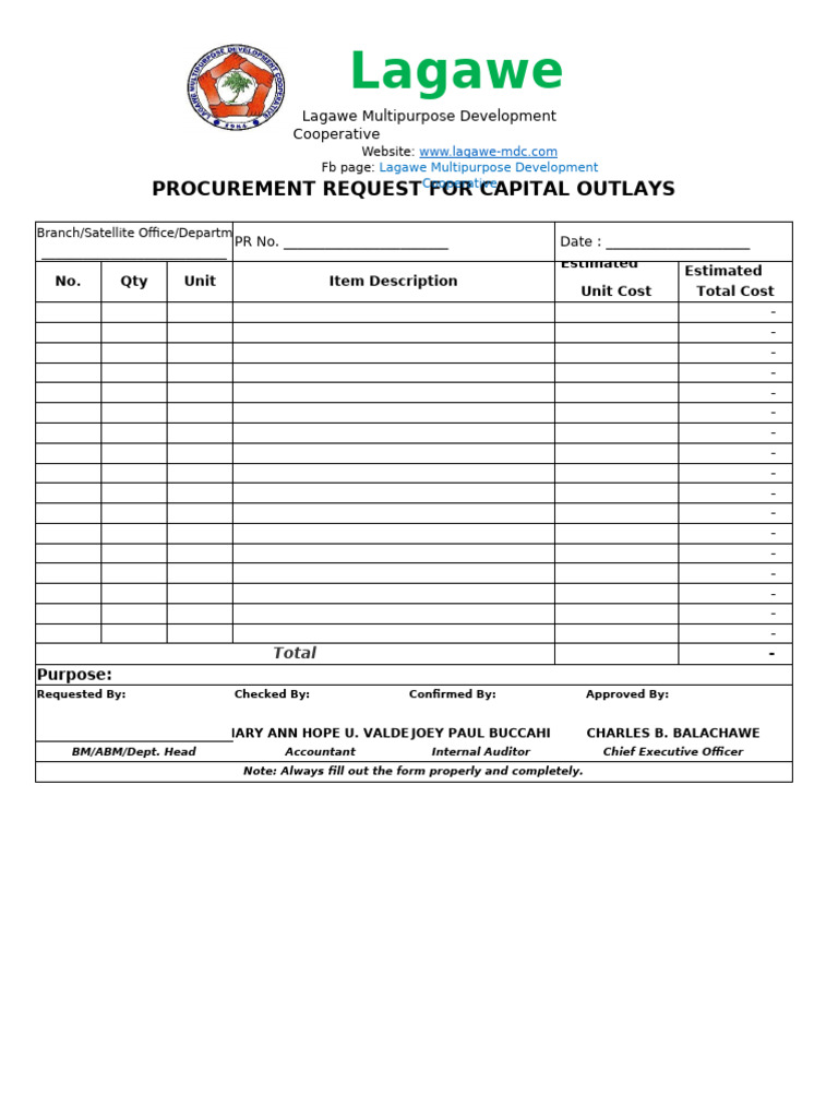 Purchase Request Form Capital Outlay | PDF