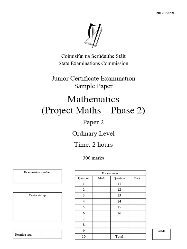 Junior Certificate Maths Sample Paper 2012 | PDF | Trigonometry ...