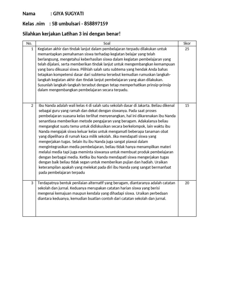 Latihan Uji Kompetensi 3 GIYA SUGIYATI - 8588971159 | PDF