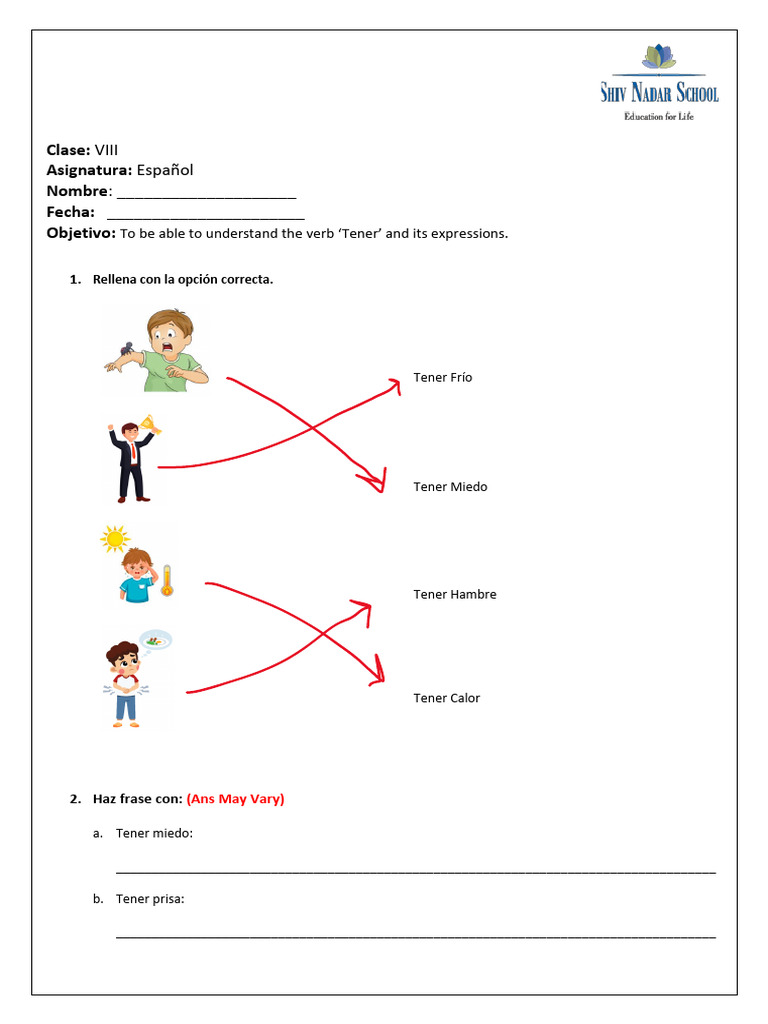 Expresiones con el verbo 'Tener' | PDF