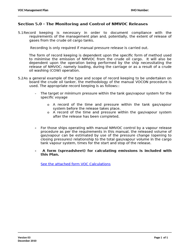 VOC Management Plan for Ships | PDF