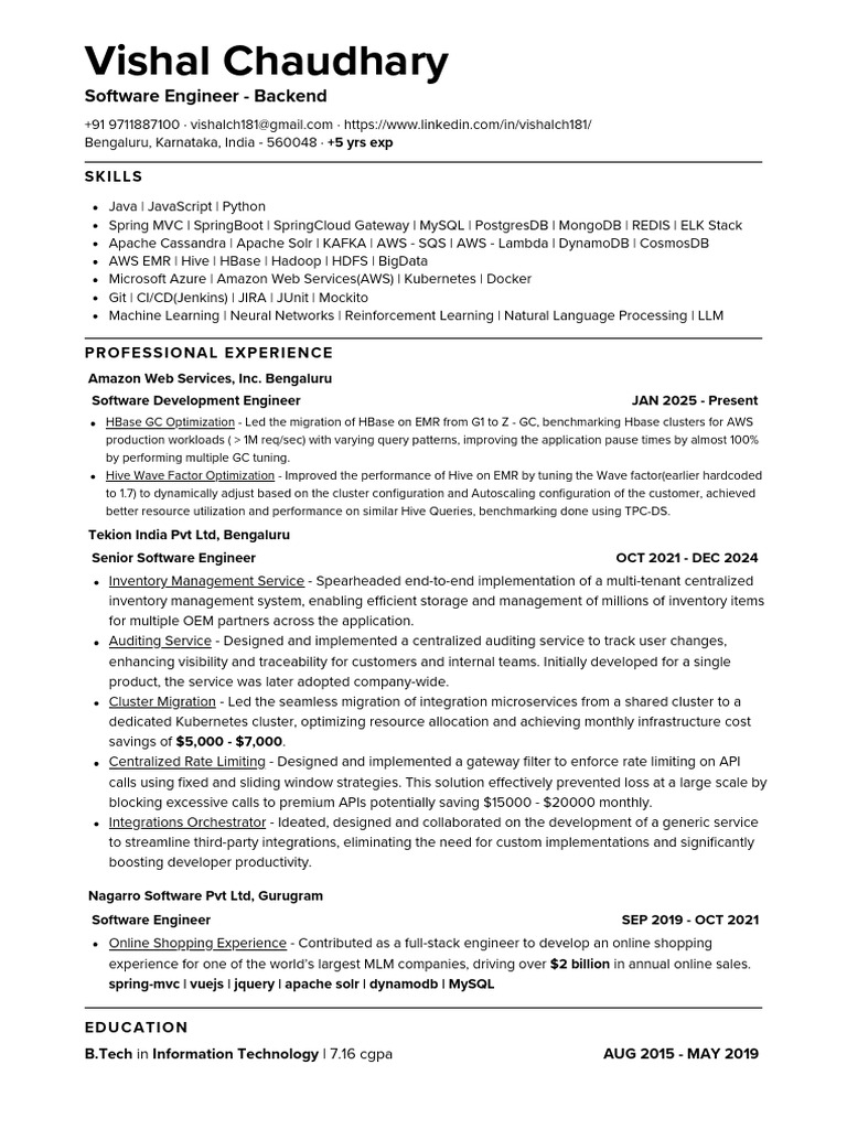 Vishal Resume Senior Engineer | PDF | Amazon Web Services | Apache Hadoop