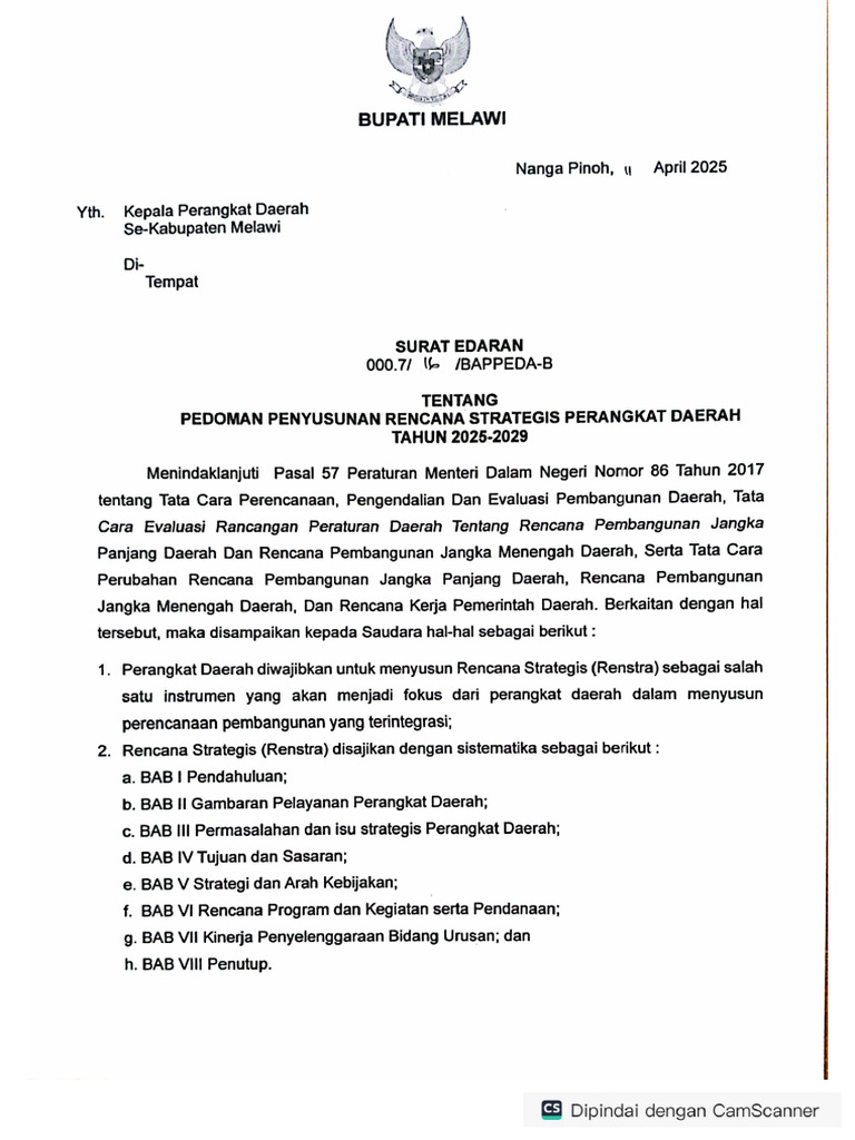 Surat Edran Penyusunan Renstra PD Tahun 2025-2029 | PDF
