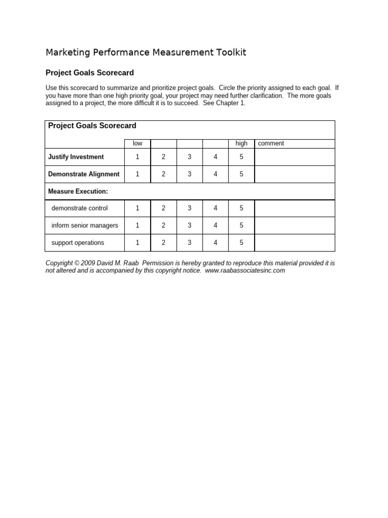 Project Goals Scorecard | PDF
