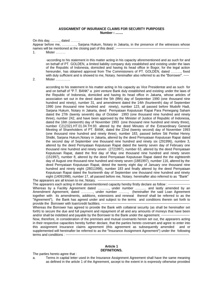 Insurance Claims Assignment Agreement | PDF | Banks | Insurance