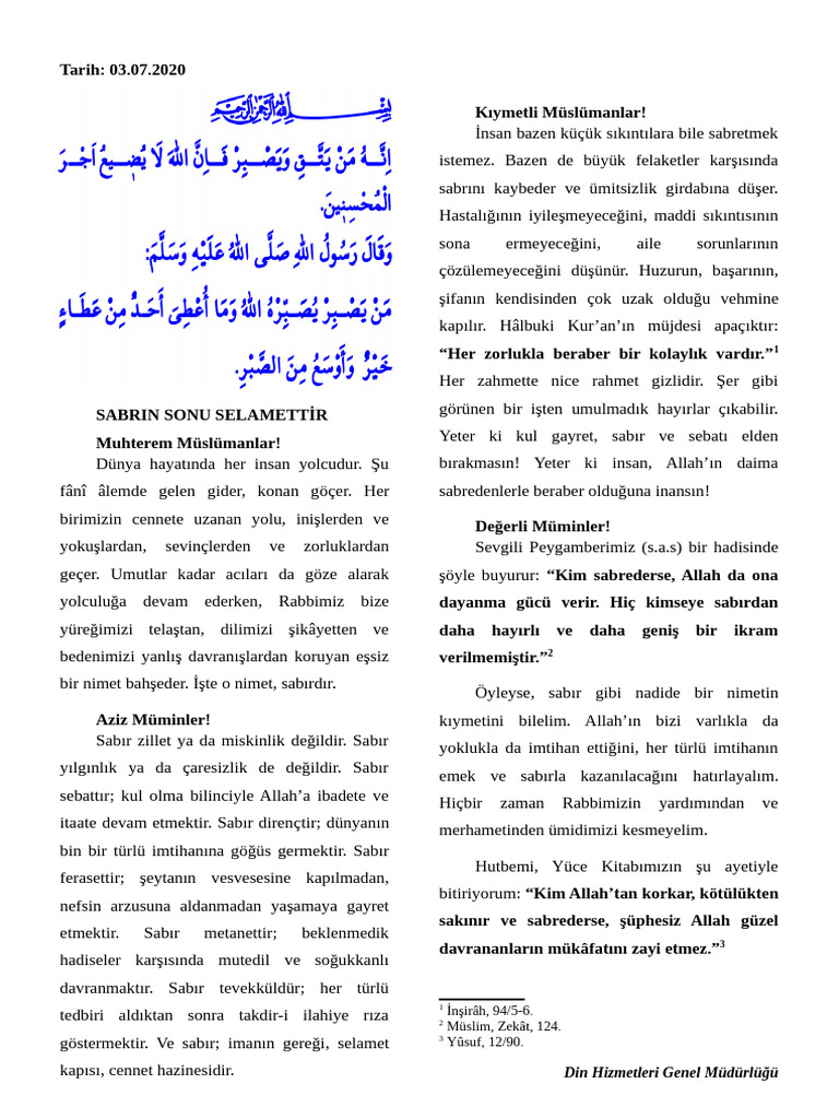 Sabrn Sonu Selamettir | PDF