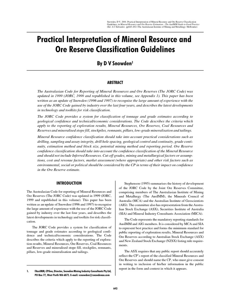 JORC Code: Mineral Resource Guidelines | PDF | Variance | Mining