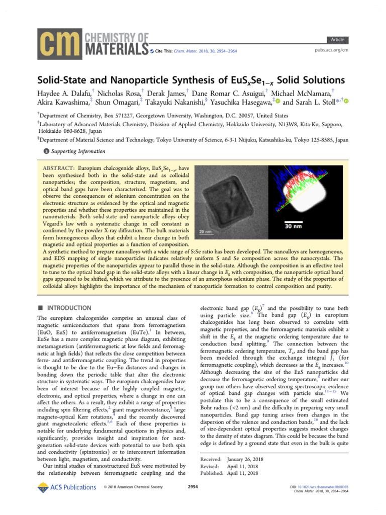 Dalafu et al. - 2018 - Solid-State and Nanoparticle Synthesis of EuSxSe1– | PDF | Ferromagnetism ...
