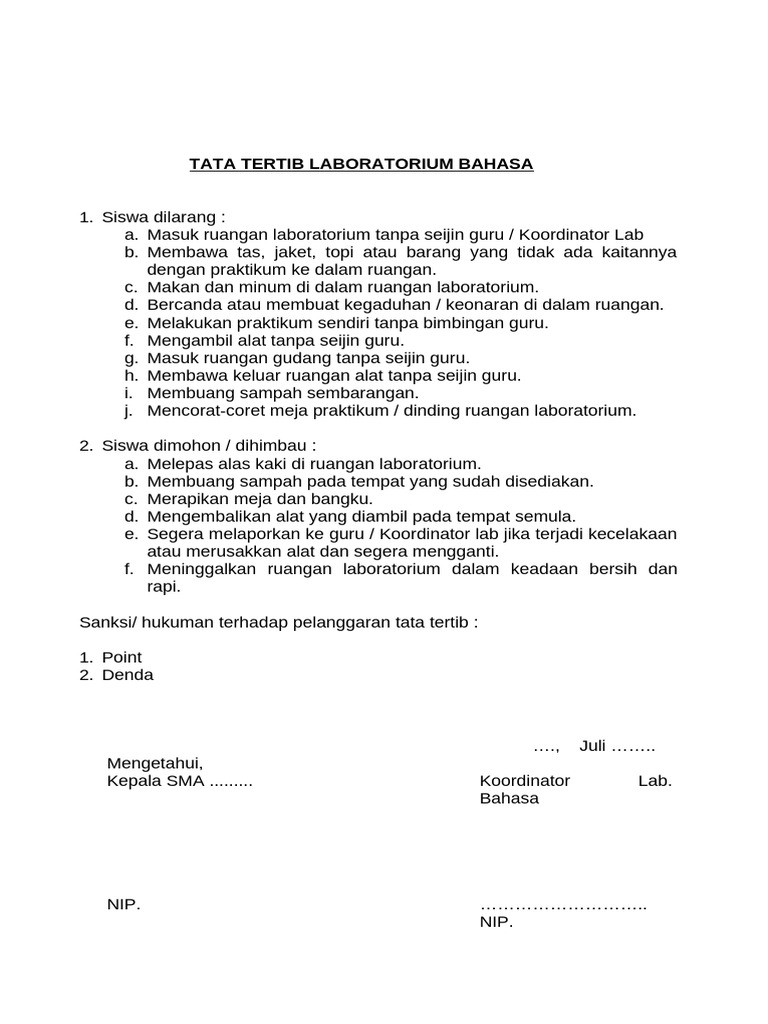 Tata Tertib Lab Bahasa | PDF