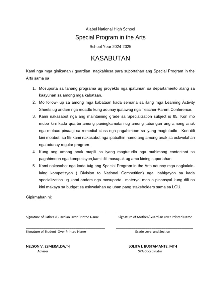 agreement form SPA KASABUTAN | PDF