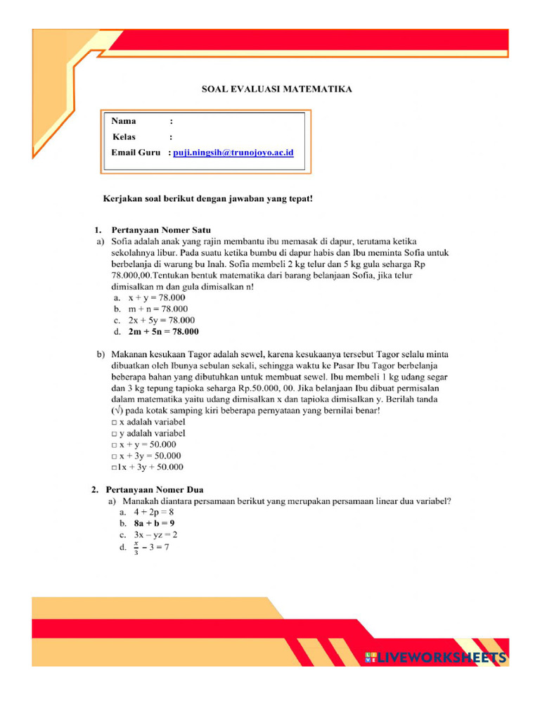 Soal variatif SPLDV | PDF
