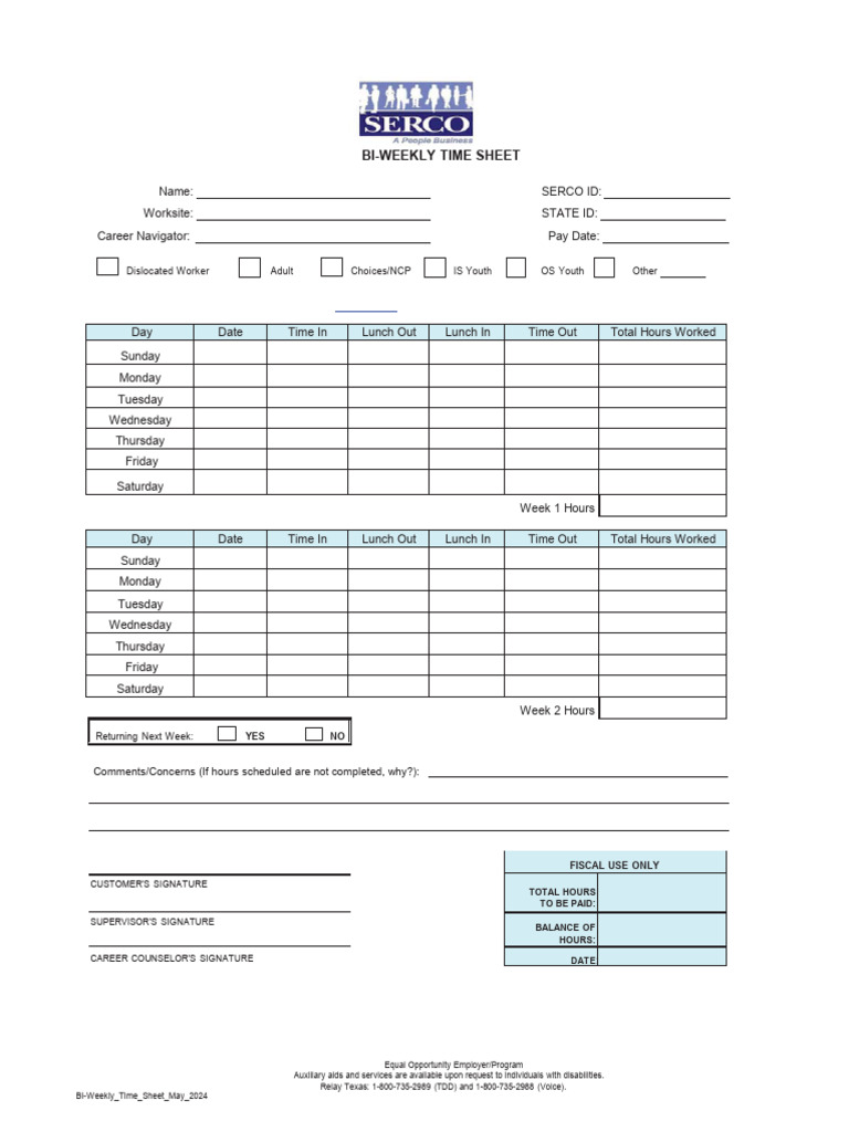 Bi-Weekly Time Sheet Template | PDF