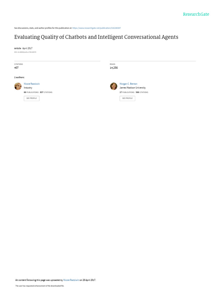 Evaluating Quality of Chatbots and Intelligent Con | PDF | Matrix (Mathematics) | Usability