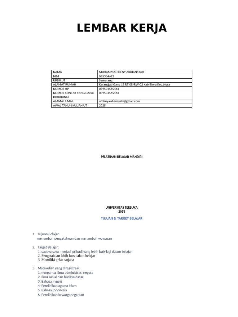 Lembar Kerja Untuk Latihan Mahasiswa | PDF