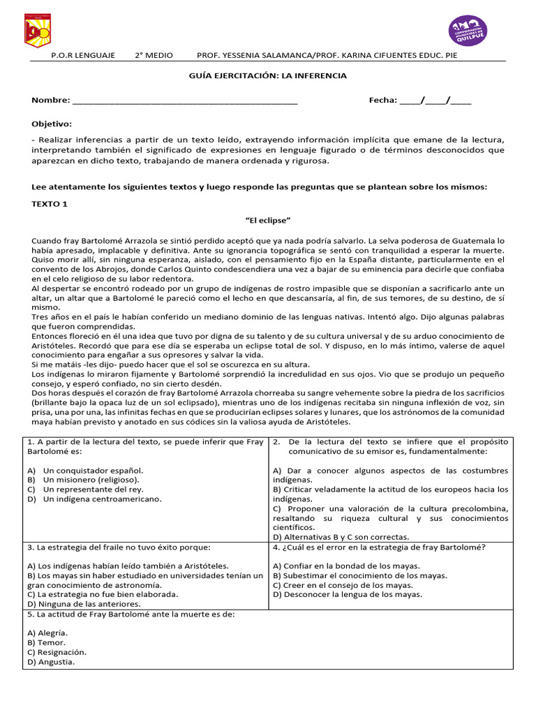 2° MEDIO GUÍA EJERCITACIÓN Simce INFERENCIA | PDF | Civilización maya